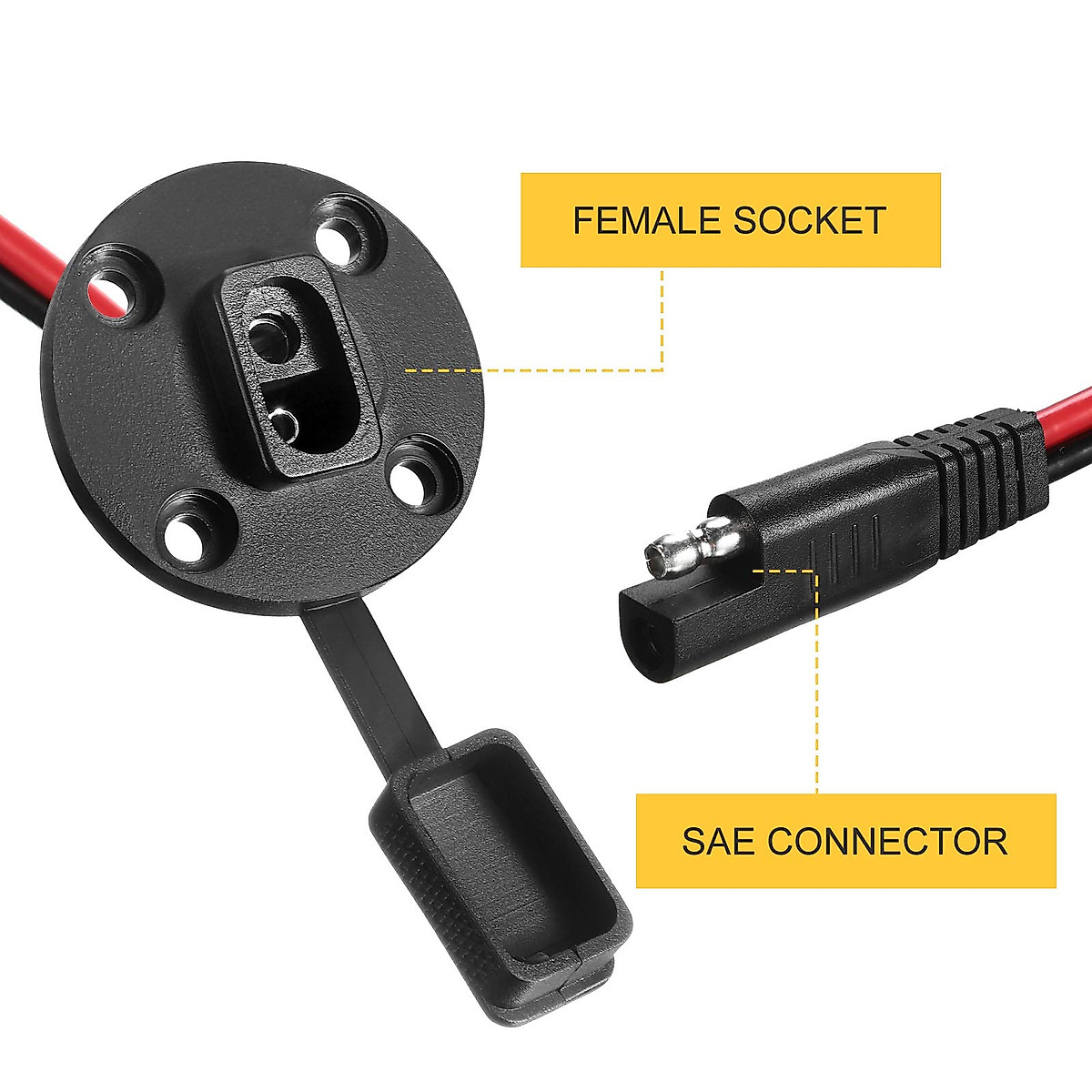 Weewooday 4 Packs Power Socket Sidewall Port Connector Compatible with SAE Weatherproof Quick Connect Panel Flush Mountable Connector 12awg Cable with 16 Screws for Solar Generator Battery Charger
