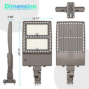 NUOGUAN 320W LED Parking Lot Light 44800LM with Photocell, 5000K Shoebox Pole Light with Arm Mount AC100-277V, UL DLC Listed, IP65 Waterproof Commercial Street Area Lighting for Driveway/Roadway/Yard