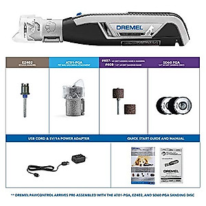 Dremel PawControl Dog Nail Grinder and Trimmer- Safe & Humane Pet Grooming Tool Kit- Cordless & Rechargeable Claw Grooming Kit for Dogs, Cats, and Small Animals 7760-PGK