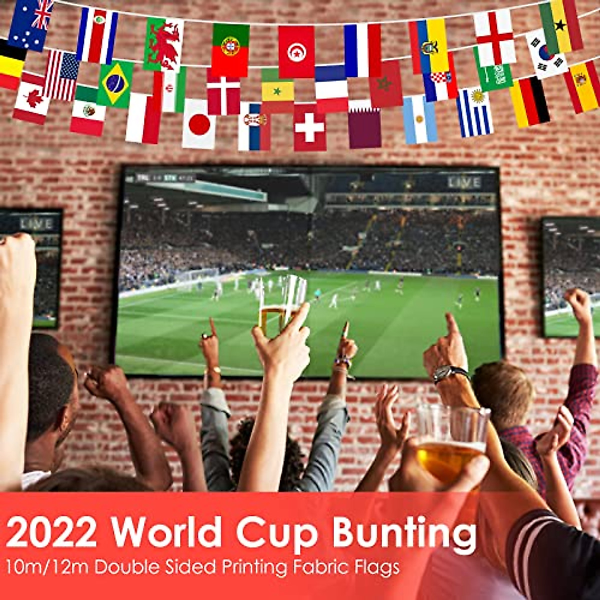 AhfuLife World String Flag Bunting, 32 Countries 2022 World Cup Flags Banners Double-sided Polyester for, Garden, Bar, Restaurant and Party Decoration