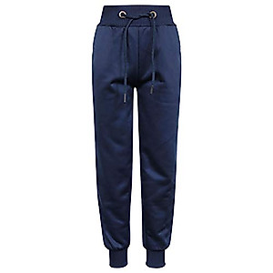 Kids Girls Boys Plain Tracksuit Hooded Sweat Hoodie Bottom Jog Suit Joggers 5-13 Navy