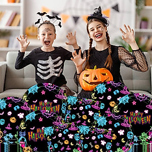 96 Pcs Neon Halloween Party Supplies for 24 Guests Spooky Costume Tableware Plates Napkins Glow Party Dinnerware Table Decorations Happy Halloween Party Favor for Kids Teen Adult