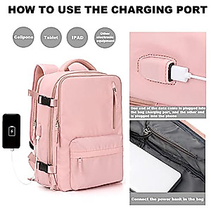 Travel Laptop Backpack for Women Large Capacity Waterproof Business Bag with USB Charging Port College Student Computer Bag Pink