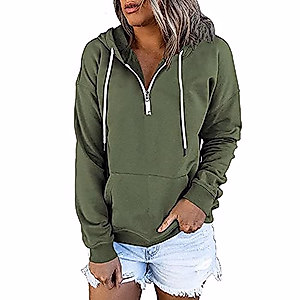 Baralonly Hoodies for Women Pullover Casual Zipper Hooded Sweatshirts Loose Long Sleeve Fall Tops Drawstring Pullover Shirts