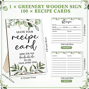 Geyoga 114 Pcs Recipe Cards Bridal Shower Favor for Guest 1 Leave Your Recipe Card Display Sign 1 PET Jar 100 Recipe Card Double Sided 12 Fine liner Ink Pen for Wedding Bridal Shower (Greenery)