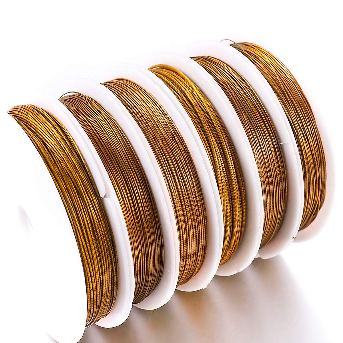 1 Roll/lot 0.3-1.0mm Bead Stringing Wire,Anti-bite Wear Resistant Strong Line Stainless Steel Tiger Tail Beading Wire for DIY Jewelry Making Finding (Gold Steel Wire, 0.6mm-92 feet/28m)