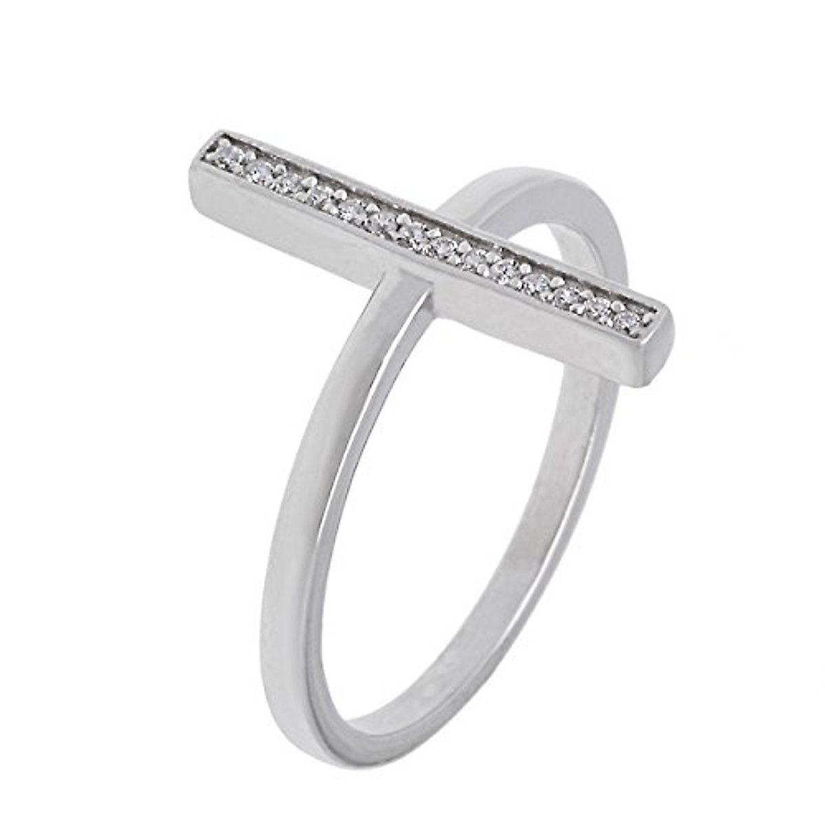 Sterling Silver CZ Vertical Bar Ring (Size 6)
