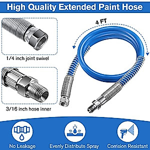 Enhon 4 ft Airless Paint Spray Extension Hose Compatible with Graco 247338, 3/16 ID High Pressure Paint Spray Whip Hose, 3000 PSI Flexible Extended Wall Painting Tube