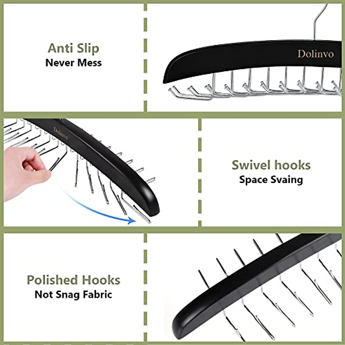 Tank Tops Hanger with 24 Large Capacity, Bra Space Saving Hangers Heavy Duty Wooden with 360°Rotating Hooks, Closet Organizer for Tank Tops, Camisole, Bathing Suits, Bras, Scarfs etc, Black