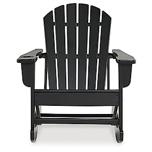 Signature Design by Ashley Sundown Treasure Cottage Weather Resistant Indoor/Outdoor Rocking Chair with 1 Cup Holder, Black