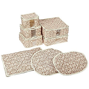 Homewear 8-Piece Hudson Damask China Storage Container Set, Tan,Beige