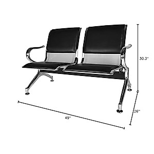 Kinsuite 2-Seat Waiting Room Reception Chair with Arms Office Guest Chairs & Reception Chairs PU Leather for Airport Office Bank Hospital Seat Bench