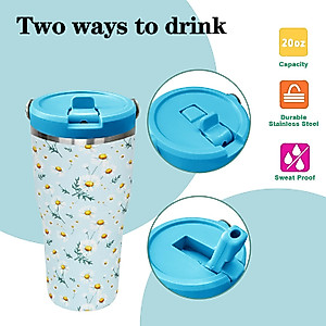 Floral Tumbler, Daisy Gifts for Women, Daisy Coffee Travel Mug, Cute Skinny Tumbler with Flip Straw and Top Handle, Daisy Flowers Items, Unique Birthday Gifts 20oz