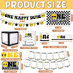 One Happy Dude 1st Birthday Party Decorations Party Supplies First Birthday Party Decoration for Boy Black and Yellow Theme Backdrop Balloon High Chair Banner Balloon Boxes Crown Poster (Selection-D)