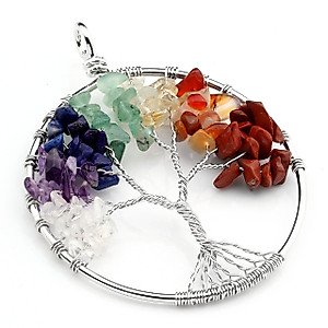 Jovivi Crystal Quartz Life Tree Crystal Necklace 7 Chakras Healing Gemstone Pendant Necklace