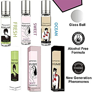Pheromones Infused Essential Oil Perfume Cologne - Unisex for Women/Men, Refreshing & Long-Lasting Light Fragrance Pheromone Perfume Roll On Perfume Party Perfume 10ml, 0.34 Oz (Sweet)