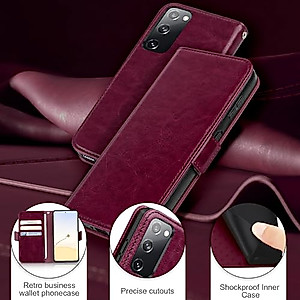 Bizzib for Samsung Galaxy S20 FE Case Leather Wallet with Card Holder[ RFID Blocking] 360 Full Shockproof Protection Magnetic Closure Phone Cover & Wrist Strap for Galaxy S20 FE 6.5in-Burgundy