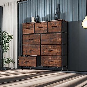 Sweetcrispy Dresser for Bedroom with 9 Fabric Drawers, Tall Chest Storage Tower, Organizer Units for Clothing Closet, Kidsroom Furniture, Steel Frame, Wood Top, Lightweight Quick Assemble Cabinet