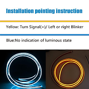 ZKFAR 1 PC Dynamic Scanning Starting Engine Flow Lamp, Dual Color Yellow Ice Blue LED Head Runs Through Light, Steering Function Daytime Running, 12V 4.9Ft, Suitable for Most Cars (Blue & Yellow)