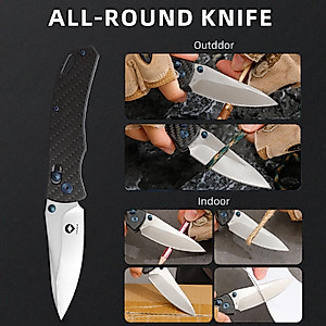 CNYJ Axis Lock Pocket Knife Everyday Carry Folding Knife Thumb Studs Manual Open Pocket Knives Carbon Fiber Handle EDC Knife with Deep Carry Pocket Clip For Men Women
