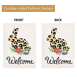 Ogiselestyle Easter Floral Leopard Bunny Garden Flag Vertical Double Sided Easter Bunny Rabbit, Spring Summer Rustic Farmhouse Yard Outdoor Decoration 12.5 x 18 Inch