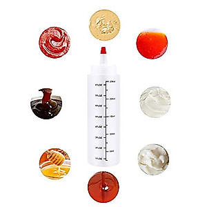 Haawooky 15 Pack 8oz Plastic Scale Squeeze Bottle,Clear Condiment Squeeze Bottles,Squirt Bottles with Red Tip Cap for Ketchup,BBQ,Sauces,Art and Crafts
