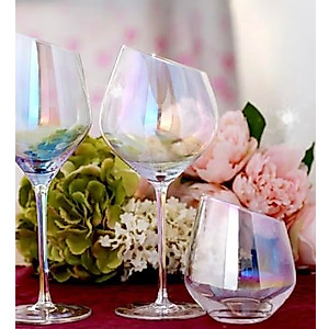 Luxrify Enhance Your Wine Experience Iridescent Wine Glasses - Premium Quality, Unique Design at Rim, Long Stemware, Hand-Blown & Perfect for Wine Lovers, Colored Stemware (Set Of 4)