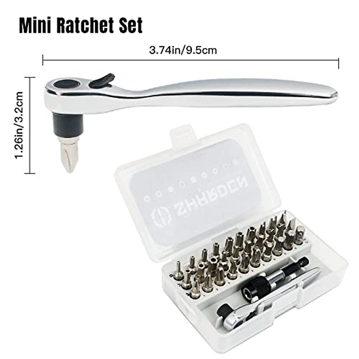 SHARDEN 32 in 1 Ratchet Screwdriver Bit Set with Right Angle Offset 1/4" High Torque Driver Handle, Socket Adapter, Extension Bit Holder, S2 Multi Bits for Ratchet Wrench, Screwdriver