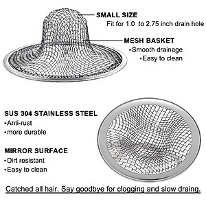 Seatery 2PCS Tub Drain Hair Catcher - 2.75 inch Shower Drain Mesh Strainer, Stainless Steel Shower Bathtub Drain Cover, Bathroom Sink Strainer Filter Basket for Bathroom Sink, Wash Basin Floor Drain