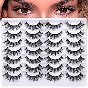 Newcally False Eyelashes Wispy Natural Cat Eye Lashes Faux Mink Lashes Fake Eyelashes Soft 3D Medium Length Light Volume 14 Pairs Pack