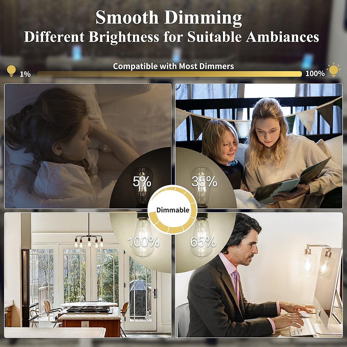 DiCUNO LED Edison Bulb 60 Watt Equivalent, Daylight White 4500K, Dimmable Edison Bulbs ST64, Antique LED Filament Bulb for Kitchen Lighting, 800 LM, Clear Glass, Pack of 4