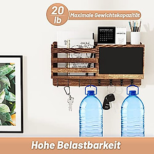 VEHHE Key Holder for Wall with Shelf, Mail Holder Organizer Wall Mount with 8 Key Hooks, Key Rack Hanger Made of Wood for Hallway Entryway Office Rustic Home Decor (15” x 7.5” x 3.7”)