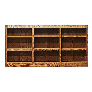 Traditional 36" Tall 9-Shelf Triple Wide Wood Bookcase in Dry Oak
