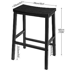 HOOBRO Bar Stools, Set of 2 Bar Chairs, 23.6 Inch Saddle Stools, Kitchen Counter Stools with Footrests, Industrial Stools for Dining Room, Kitchen, Counter, Bar, Black BB02MD01