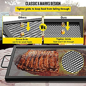 VEVOR Rectangle Fire Pit Grate, X-Marks Rectangle Grill Grate, Black Steel Fire Grate, Fire Pit Cooking Grate with Handles, Fire Grill Grate for Fire Pit, (44 x 15-inch)