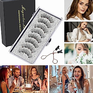 Dual Magnetic Eyelashes Natural Look, Magnets False Eyelashes No Eyeliner or Glue Needed, Reusable Magnetic Lashes 3D Extension Kit, 4 Pairs Soft Magnetic Fake Eye Lash for Women Makeup with Applicator