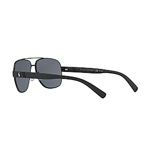 Polo Ralph Lauren Mens PH3110 Aviator Sunglasses, Semi-Shiny Black/Polarized Grey, 60 mm