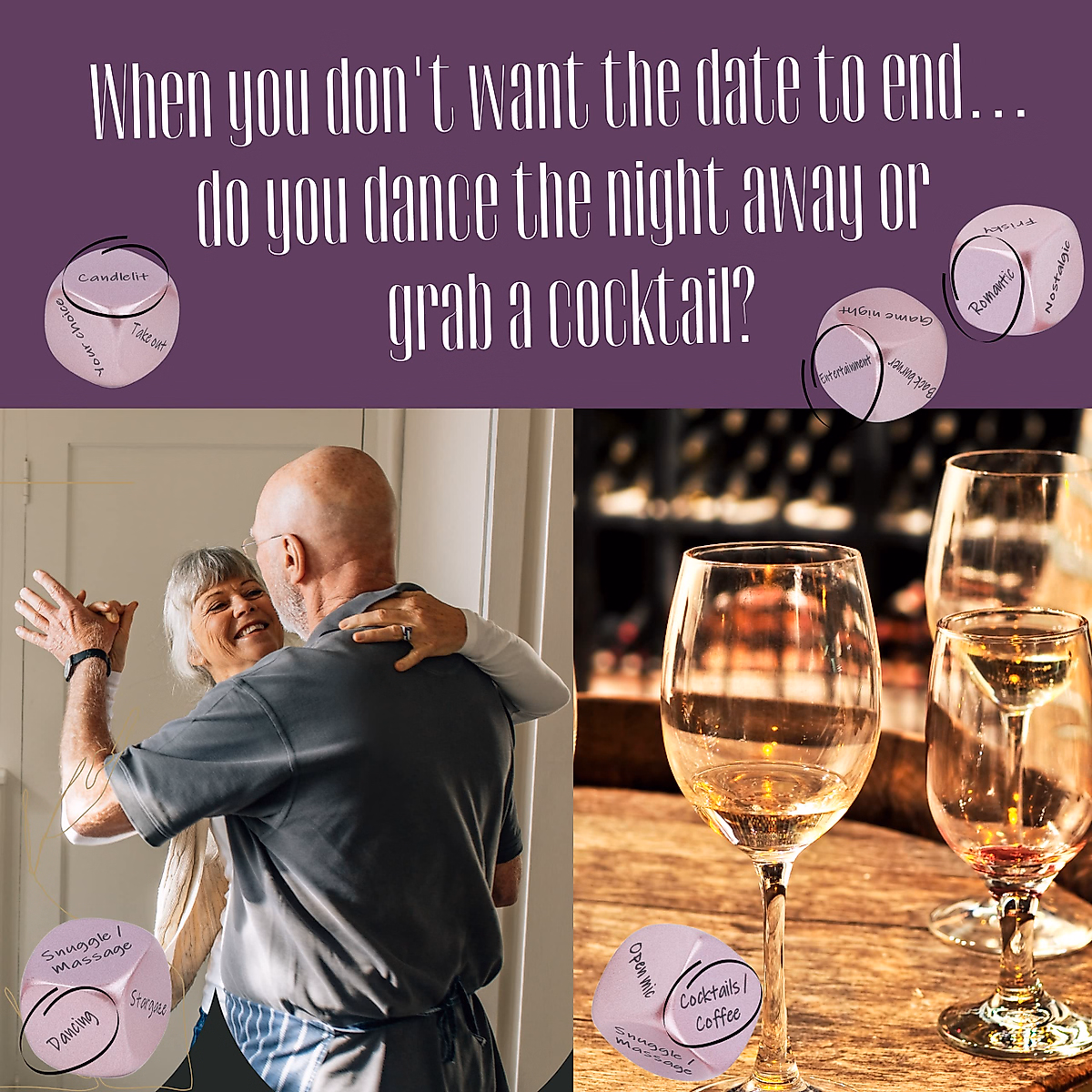 Lavender Sophia Date Night dice for Couples - Date dice for Couples Date Night Ideas - 100 Date Ideas for Couples Games Date Night Bucket List - Date Night Games for Couples Games