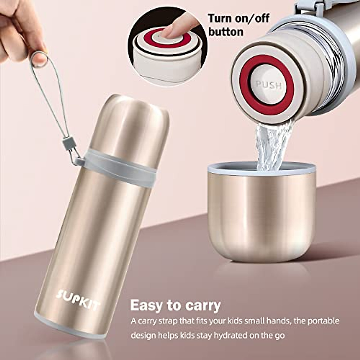 SUPKIT Small Coffee Thermos, Stainless Steel Thermos Cup, BPA Free, Insulated Water Bottle for Hot Drink and Cold Drink, Perfect for Biking, Camping, Office, Car or Outdoor Travel (12 oz, Silver)