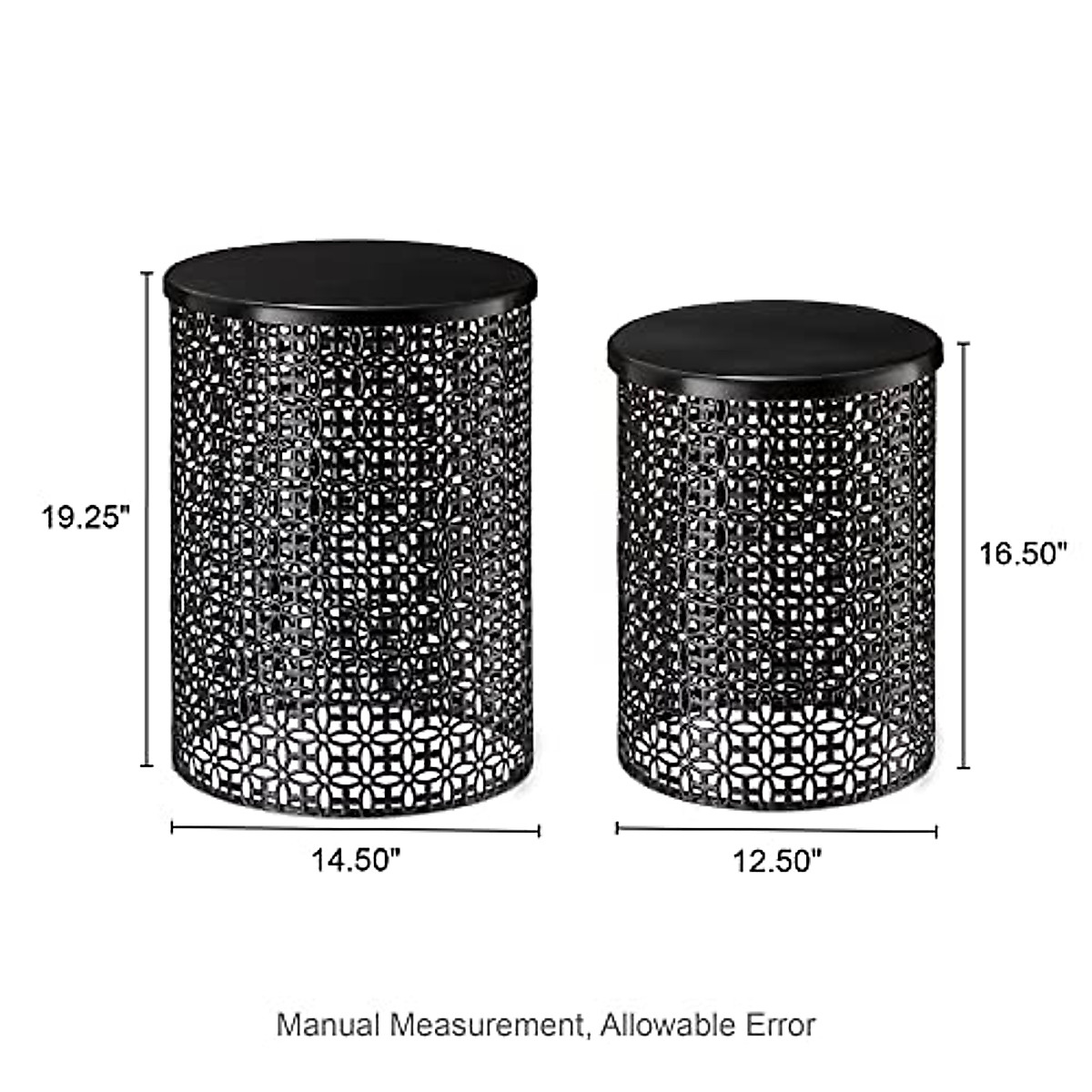 glitzhome Nesting Side Table Set of 2 Decorative Garden Stools for Indoor Outdoor Heavy Duty Metal Frame Side Table Modern End Table, Glossy Black