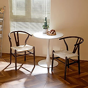 LETRA Wishbone Chairs Set of 2, Ash Wood Wishbone Dining Chair with Y Backrests Woven Paper Cord Seats, Mid Century Modern Chairs for Dining Room Fully-Assembled, Wooden Dining Chairs, Walnut