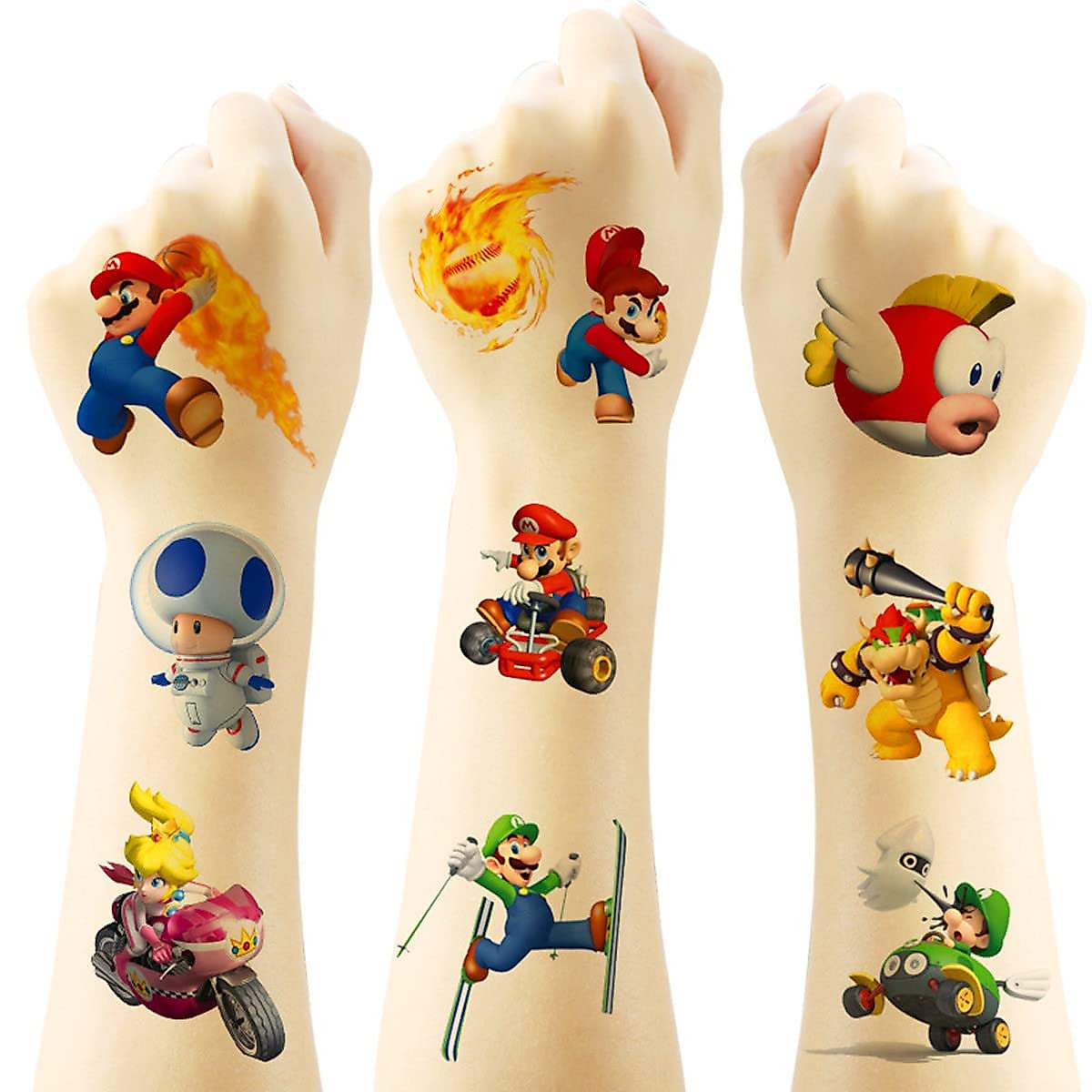 60PC Mario Temporary Tattoos Stickers,Mario Birthday Party Supplies Favors Mario Waterproof Fake Tattoos Stickers Mario Party Decorations for Kids Boys Girls School Rewards Gifts