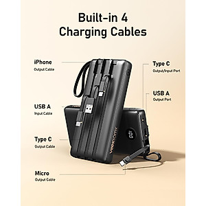 VEEKTOMX Power Bank with Built in Cables 20000mAh, Portable Charger for iPhone, USB C LED Display External Battery iPhone Charger Compatible with iPhone, iPad, Samsung and Android Devices for Travel