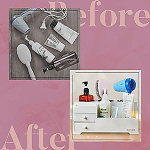 Boxoo Hair Tools Organizer with Drawers - Blow Dryer, Curling Iron, Straightener, Hair Brush Holder - Dressing Table, Bathroom Countertop Storage Caddy - Makeup, Toiletries, Hot Tools Holder, White