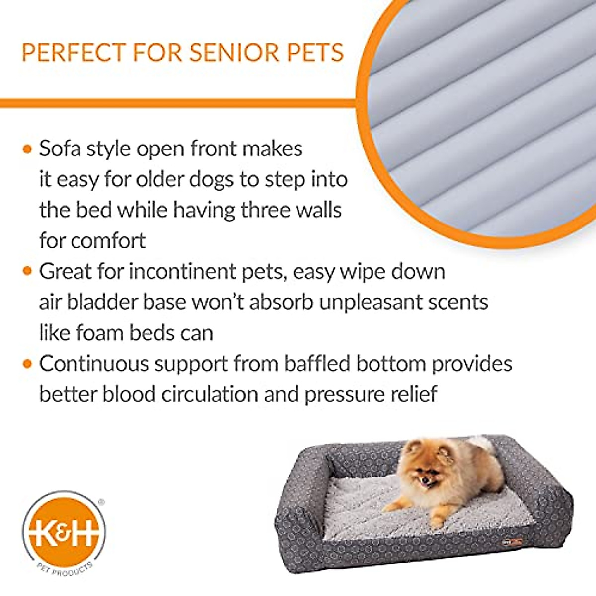 K&H PET PRODUCTS Air Sofa Inflatable Dog Bed, Lightweight Air Mattress Pet Bed, Indoor/Outdoor Bed for Seniors, Camping, Travel and More, Gray/Geo Flower Small 18 X 24 Inches