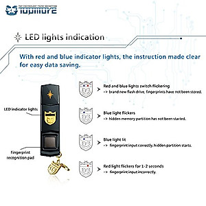 TOPMORE Phecda Fingerprint Recognition USB3.0 Flash Drive Fingerprint ID Security Flash Disk Biometric Fingerprint Reader Memory Stick (16GB, White & Gold)
