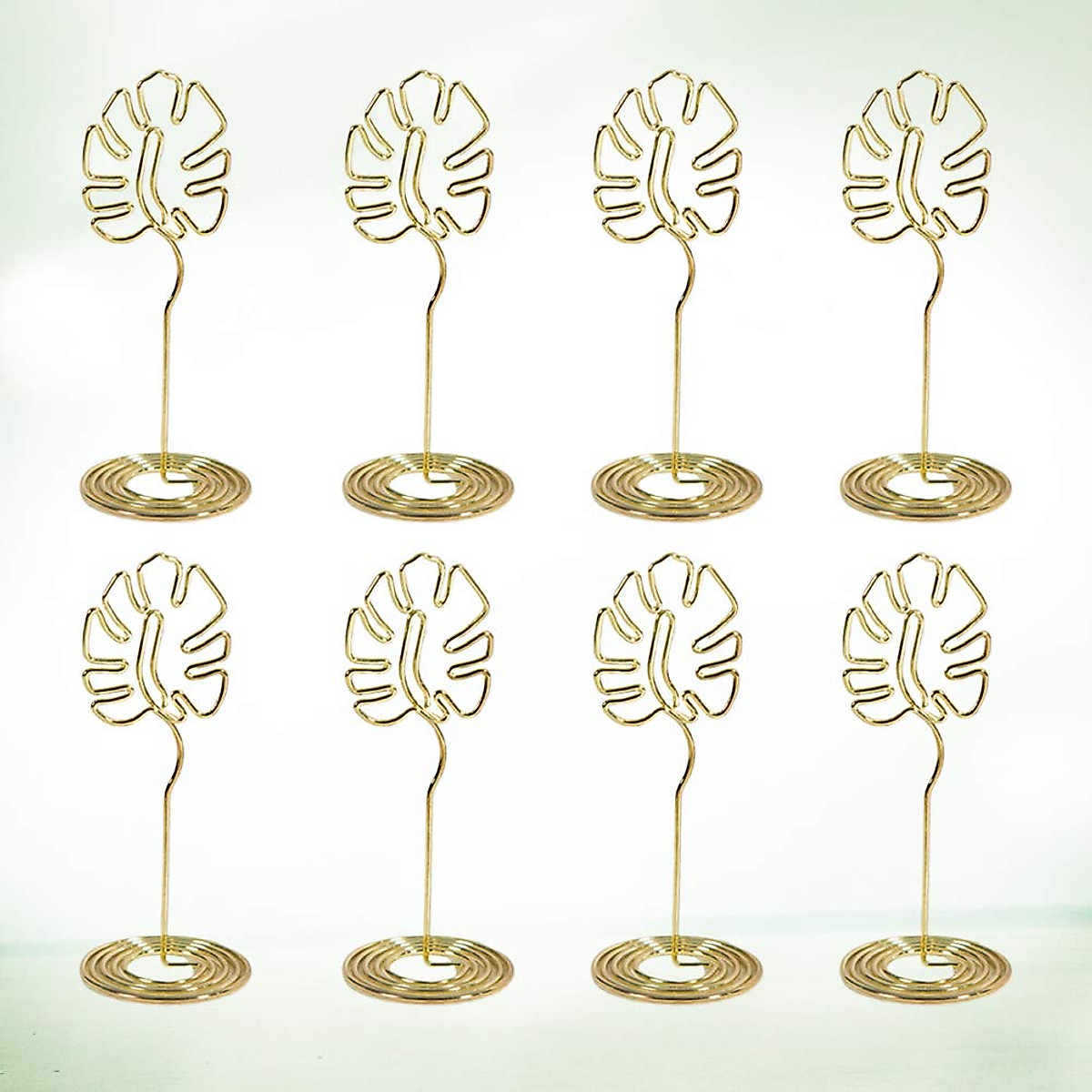 STOBOK 8pcs Place Card Holders Monstera Leaves Table Number Holders Metal Memo Photo Clips Tropical Hawaiian Luau Wedding Birthday Party Decorations Golden