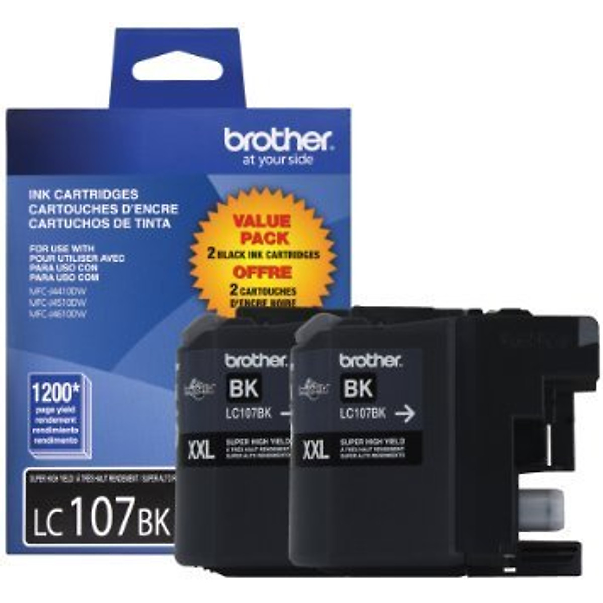 Brother Super High Yield Black Ink Dual Pack (2 Pack of OEM# LC107BK) (2 x 1,200 Yield)