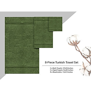 Towel Bazaar Premium Turkish Cotton Super Soft and Absorbent Towels (8-Piece Towel Set, Moss Green)