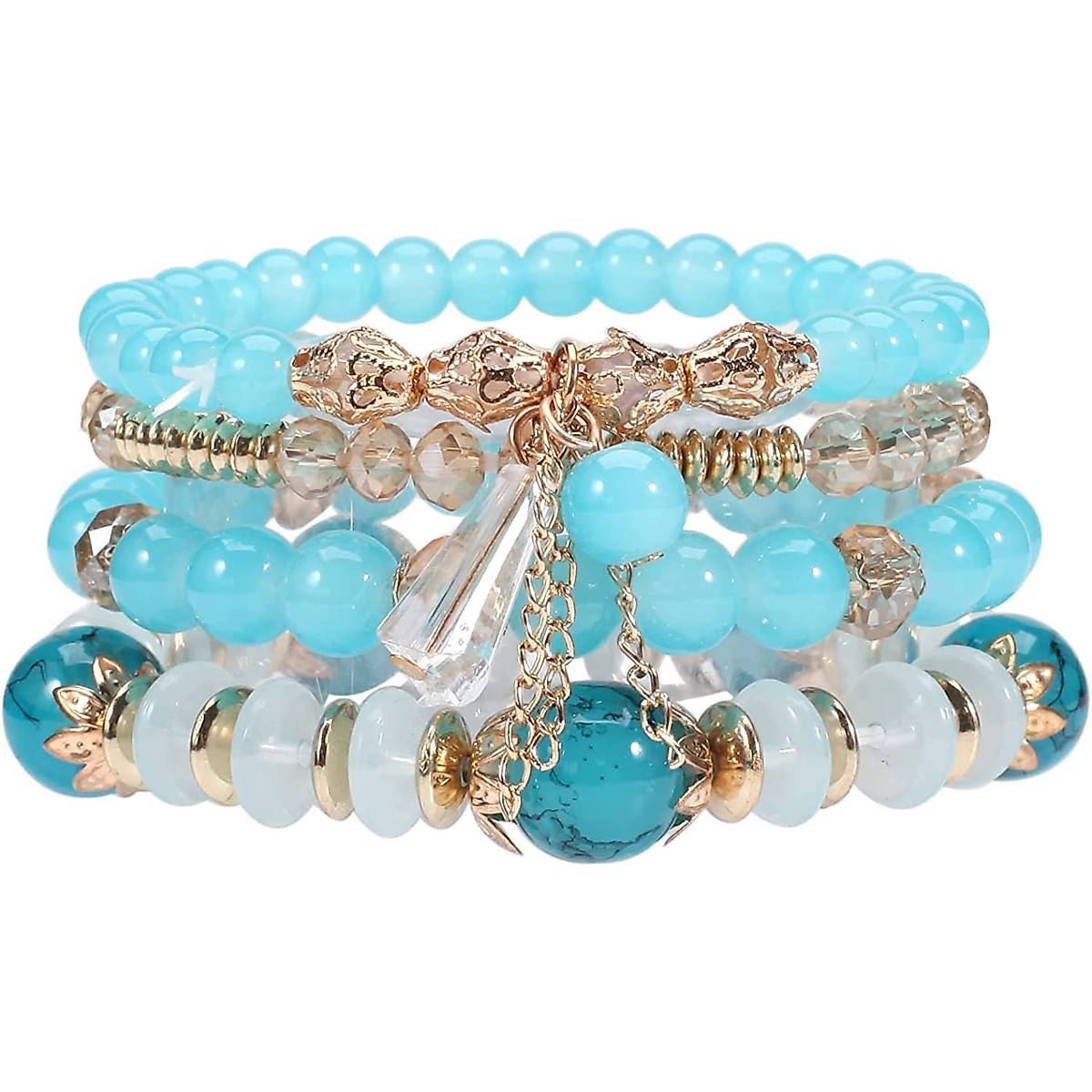 8 Packs Beaded Bracelet Bohe Multilayer Chain Tassel Stackable Charm Stretch Statement Bracelet Set